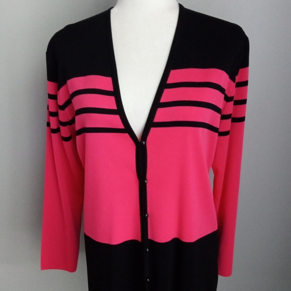 Misook | Sweaters | Misook Black Pink Striped Cardigan Sweater Size ...